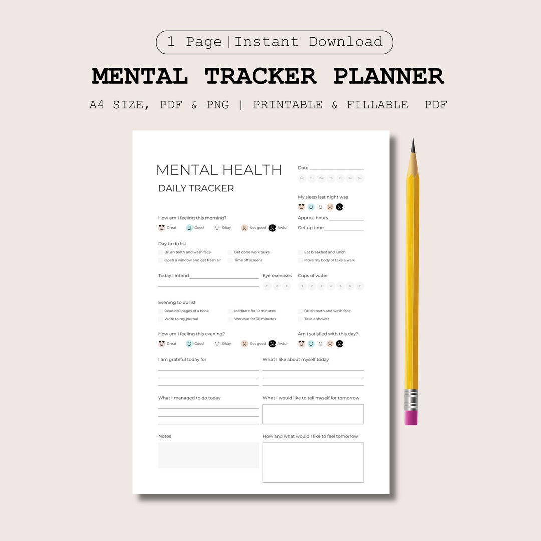 Minimalist Mental Health Daily Tracker - A4 Printable (PNG & PDF ...