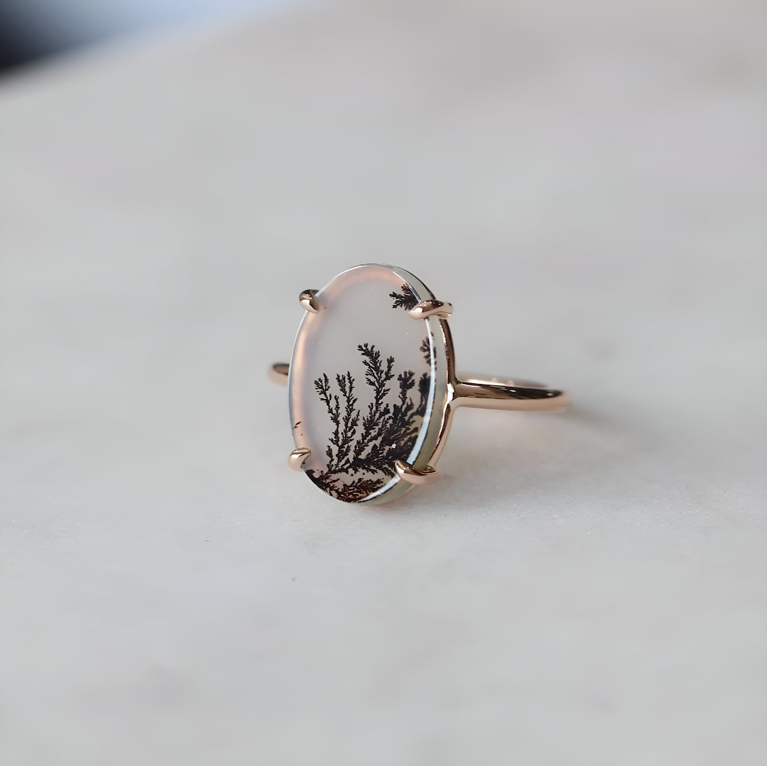 Dendritic Agate Oval Ring, Choose Your Stone Sterling Silver 925 Ring, Dendritic Quartz Ring ...