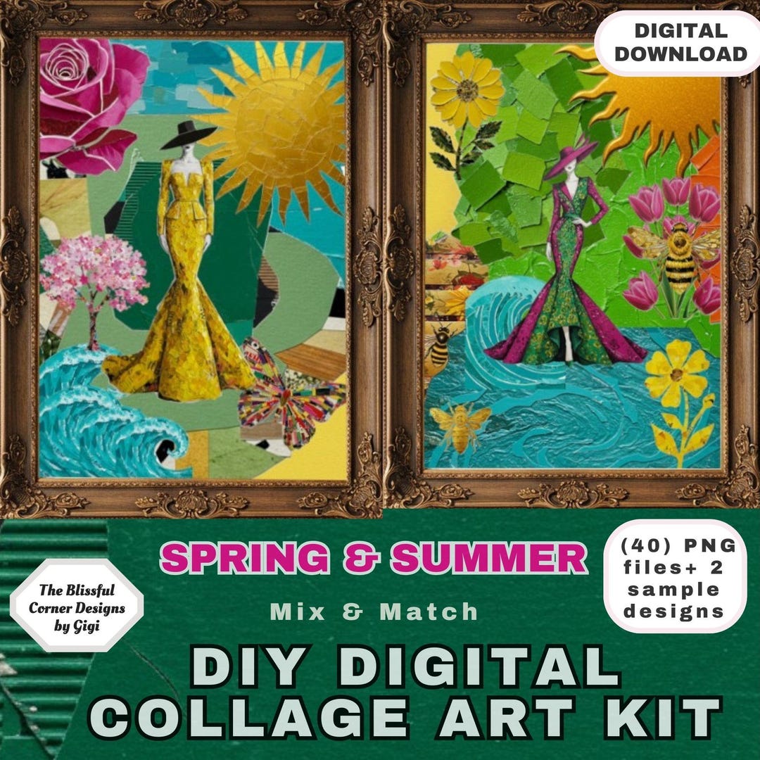 DIY Digital Collage Art Kit| PNG Files| Spring and Summer Art| Fashion ...