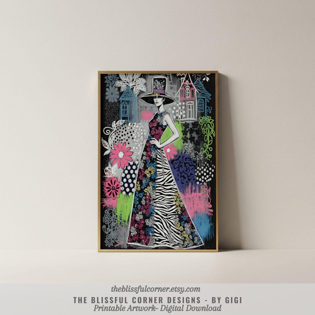 Glam Zebra Abstract Art Print in Pink, Lime Green, Blue, Silver ...