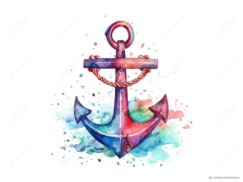Watercolor Anchor Clipart Pngs With Transparent Background - Etsy