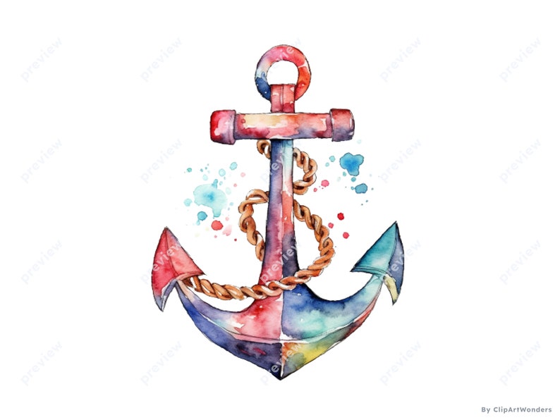Watercolor Anchor Clipart Pngs With Transparent Background - Etsy