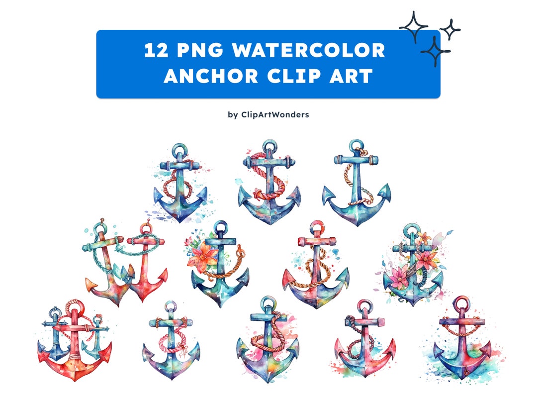 Watercolor Anchor Clipart Pngs With Transparent Background - Etsy