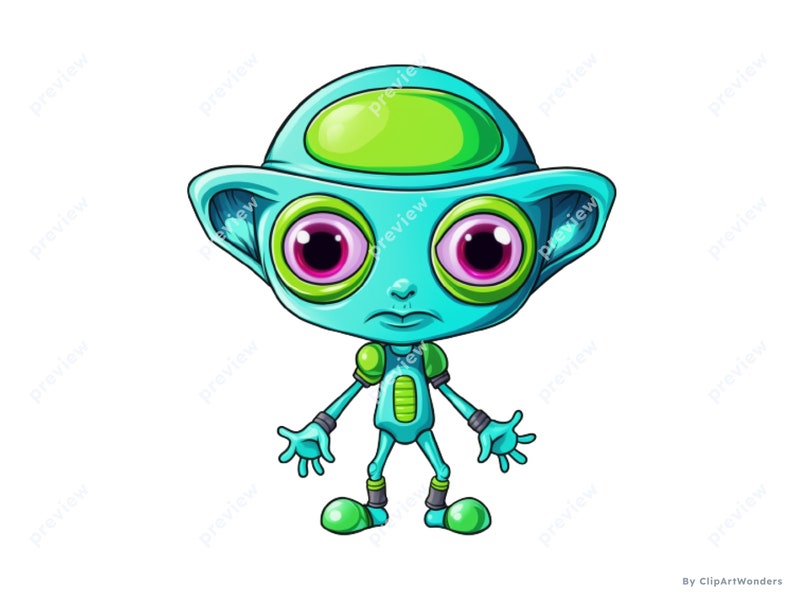 Cartoon Alien Clipart Pngs With Transparent Background - Etsy