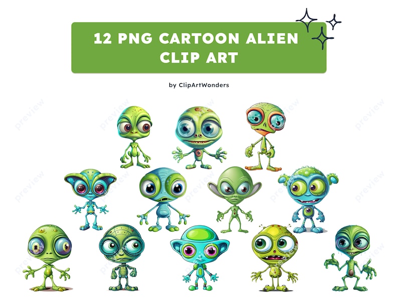 Cartoon Alien Clipart Pngs With Transparent Background - Etsy