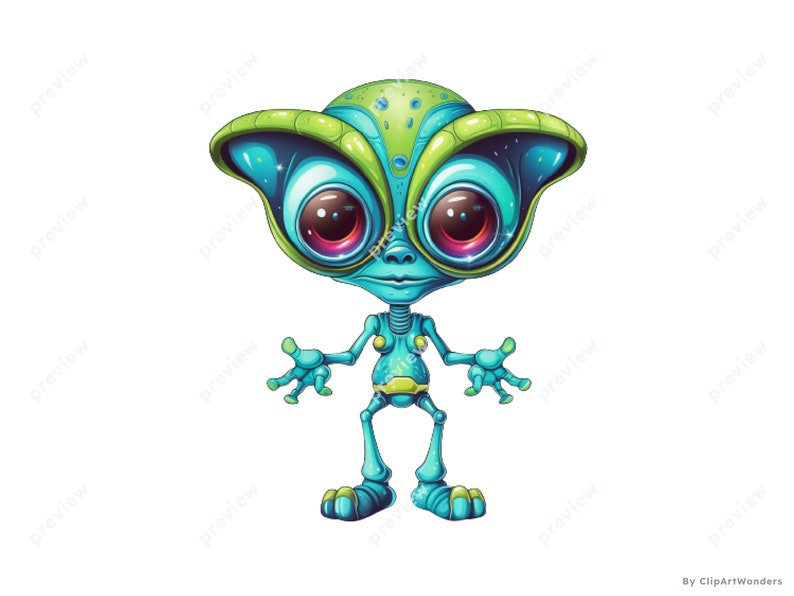 Cartoon Alien Clipart Pngs With Transparent Background - Etsy