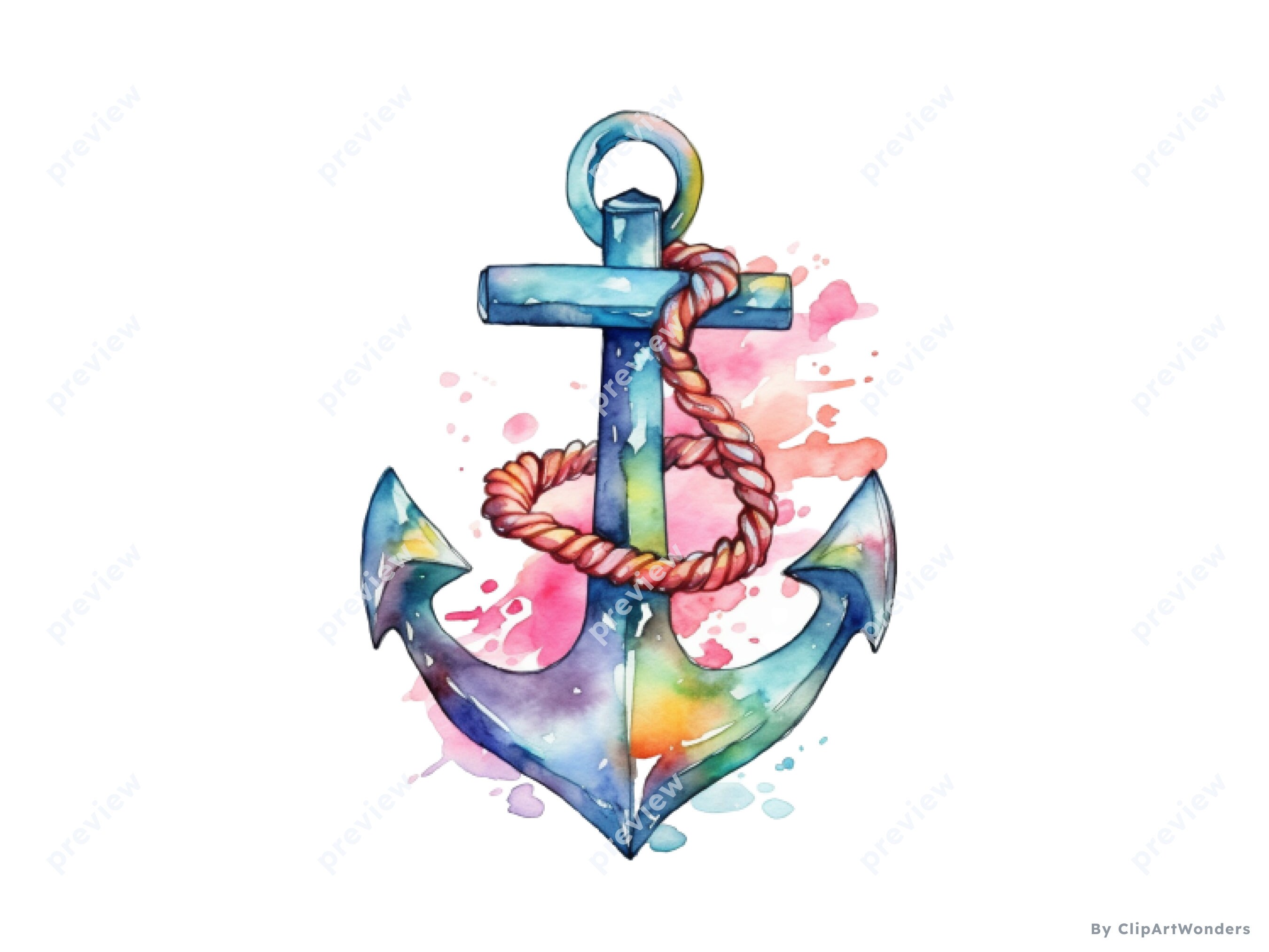 Watercolor Anchor Clipart Pngs With Transparent Background - Etsy
