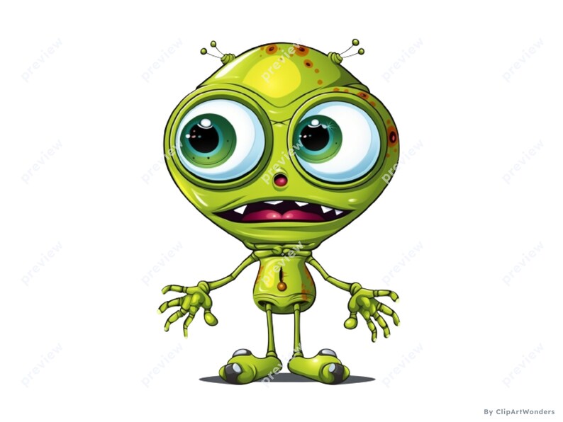 Cartoon Alien Clipart Pngs With Transparent Background - Etsy