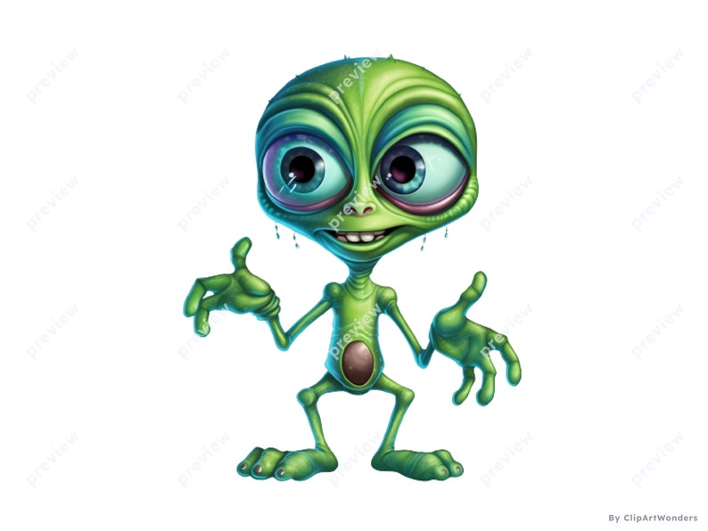 Cartoon Alien Clipart Pngs With Transparent Background - Etsy
