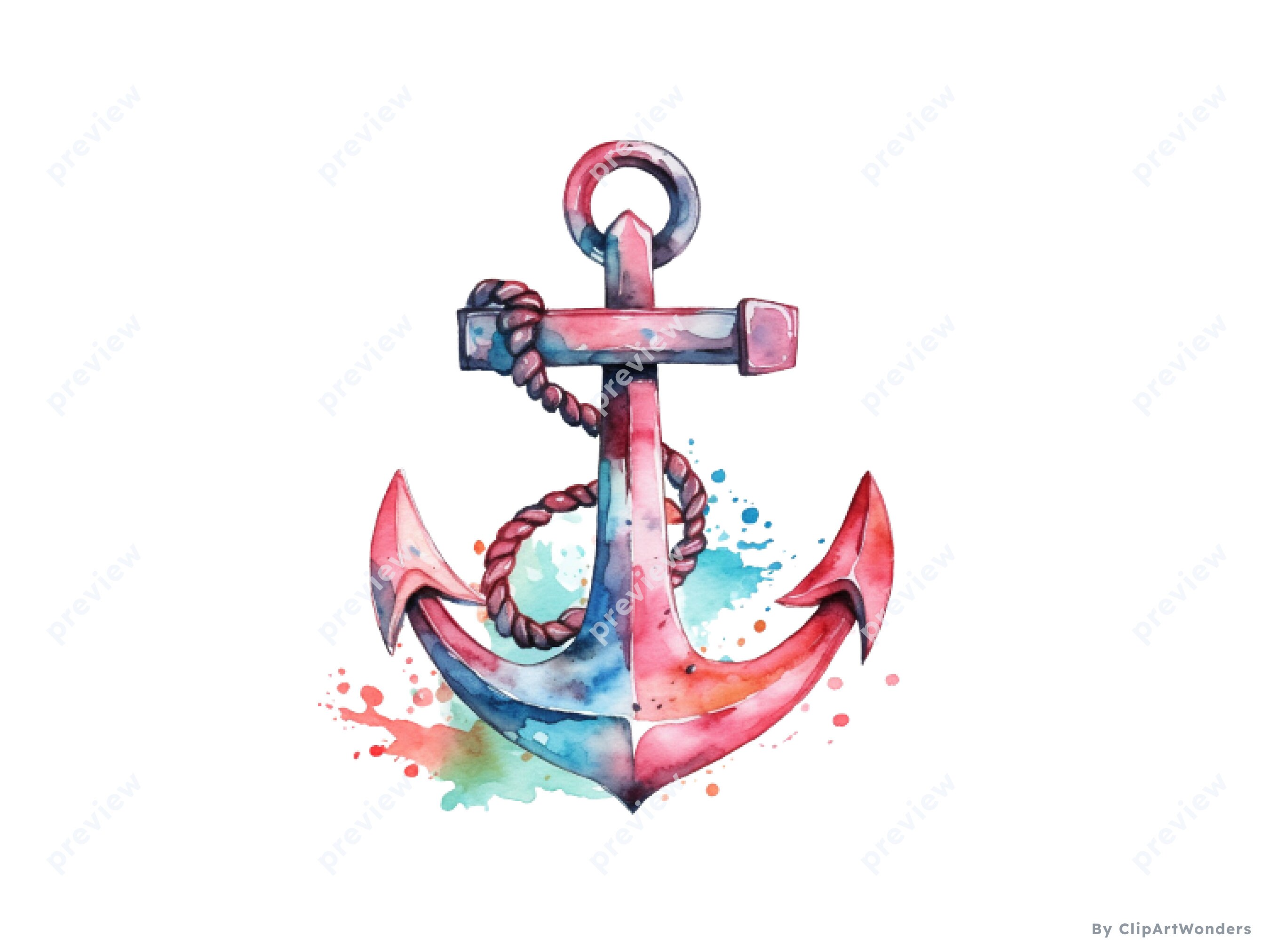Watercolor Anchor Clipart Pngs With Transparent Background - Etsy