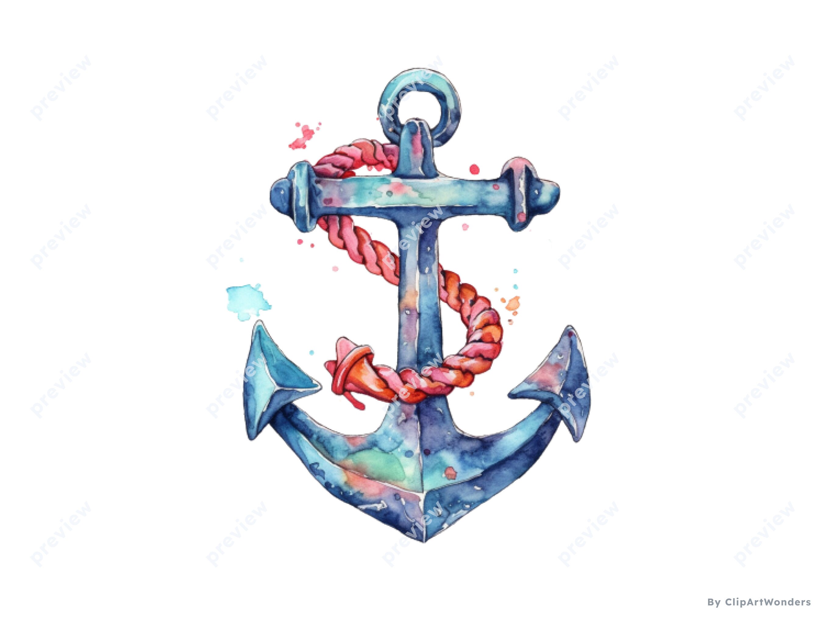 Watercolor Anchor Clipart Pngs With Transparent Background - Etsy