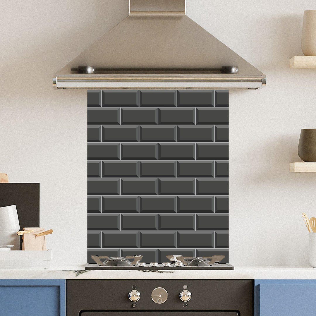 Black Metro Tile Kitchen Splashback: Toughened Glass, Various Sizes - Etsy