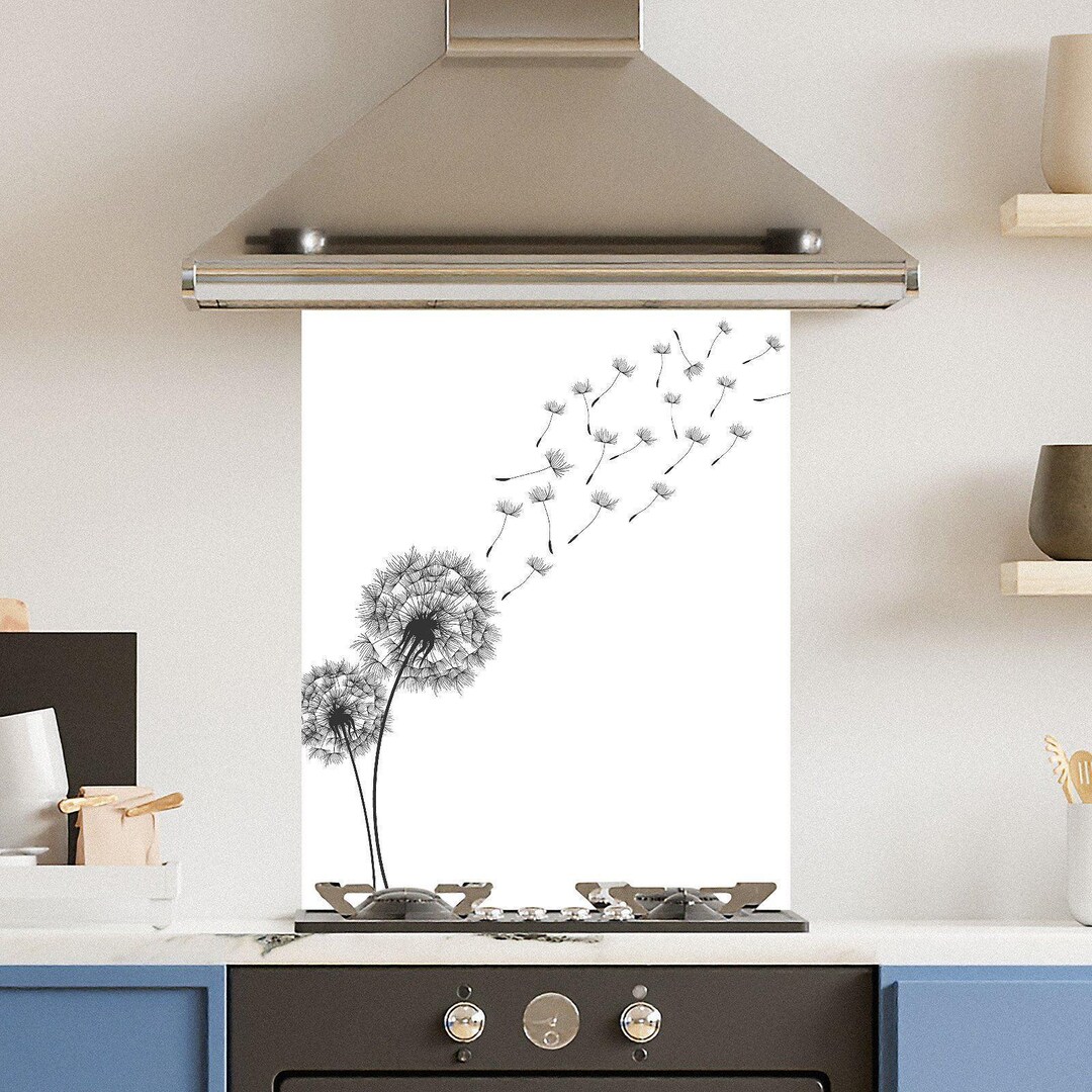 Daffodil Kitchen Splashback: Toughened Glass, Black Floral Design - Etsy UK