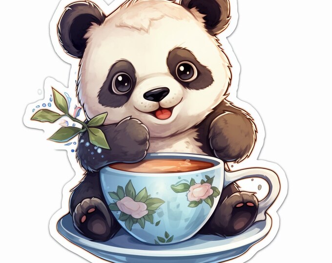 Cute Panda Bear Drinking Milk Coffee Tea Sticker - Etsy