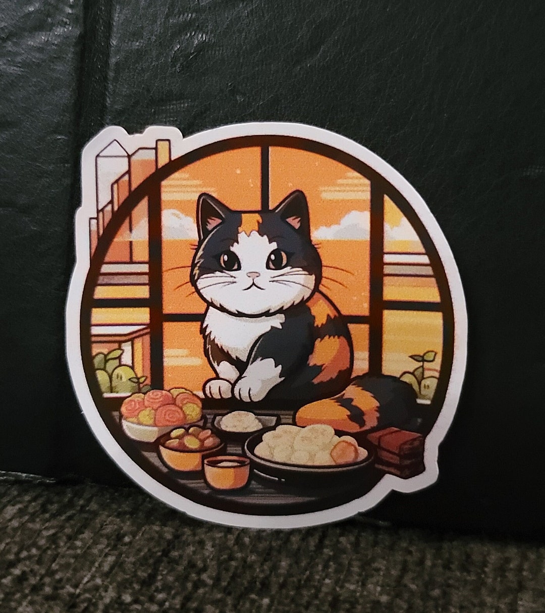 Cute Calico Cat Eating Snacks Sticker - Etsy