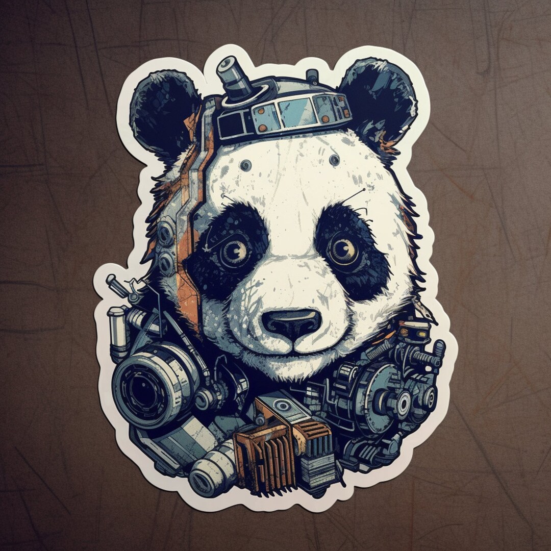 Steampunk Industrial Robot Panda Sticker - Etsy