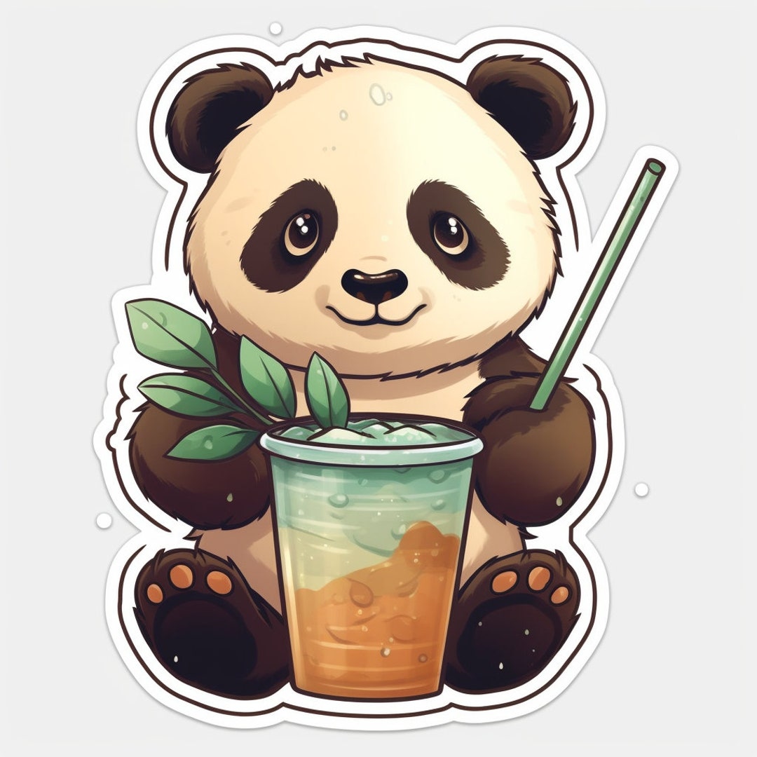 Cute Panda Bear Drinking Green Tea Sticker - Etsy