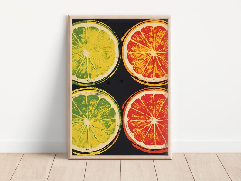 Citrus Kitchen Printable Wall, Art Set of 3, Modern Pop Art Fruit ...