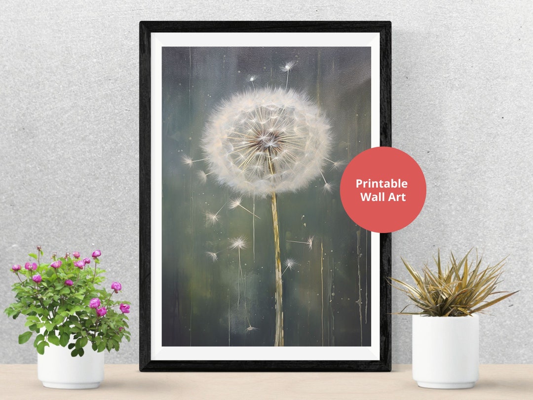 Dandelion Wish Wall Art, Printable Dandelion Painting, Dandelion Seeds ...