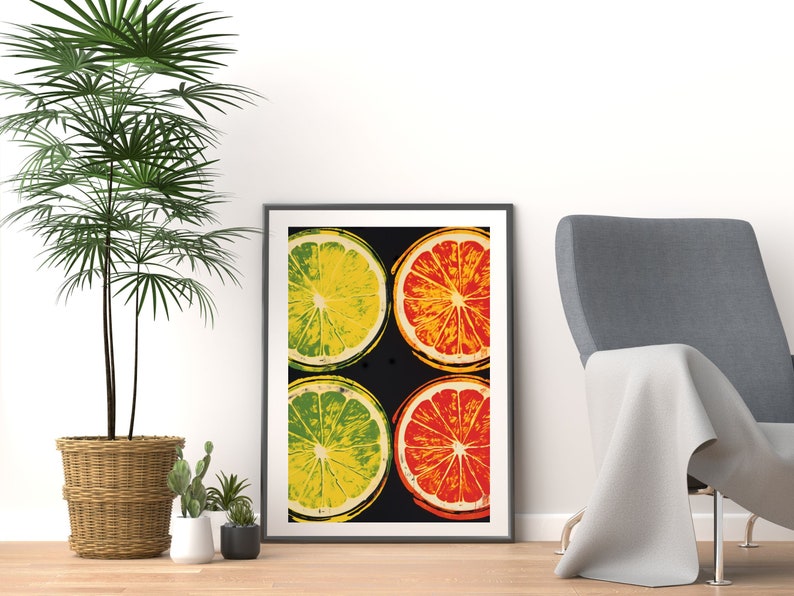 Citrus Kitchen Printable Wall, Art Set of 3, Modern Pop Art Fruit ...