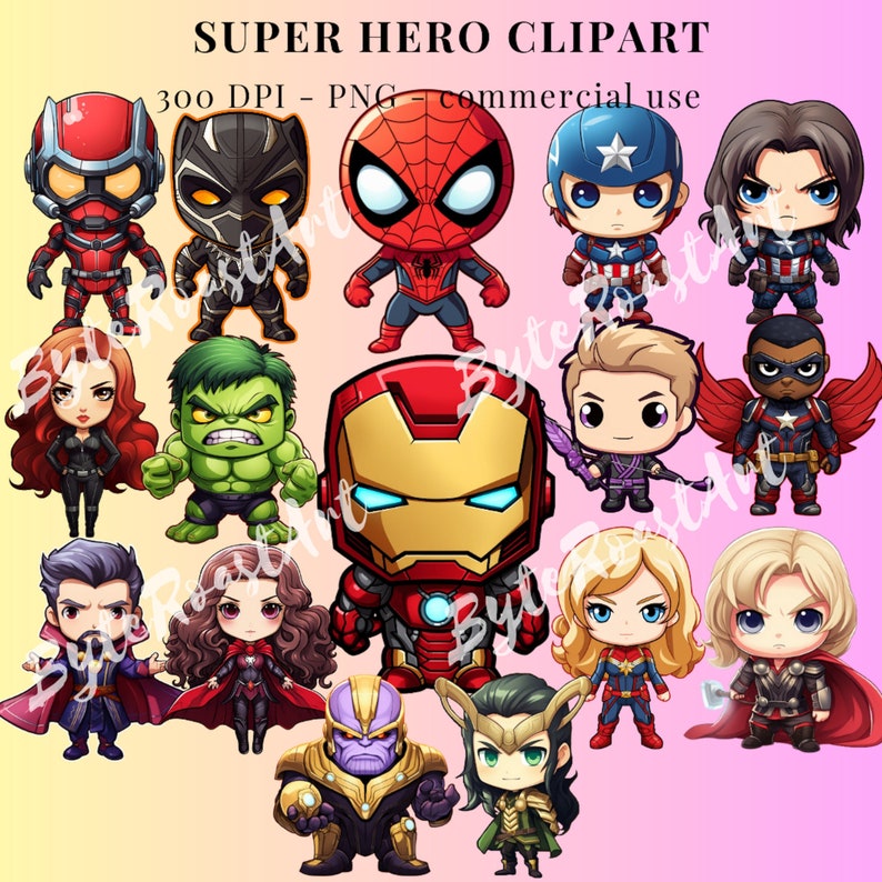 Super Hero Cute Clipart 300DPI 4kx4k PNG High Quality Commercial Use - Etsy