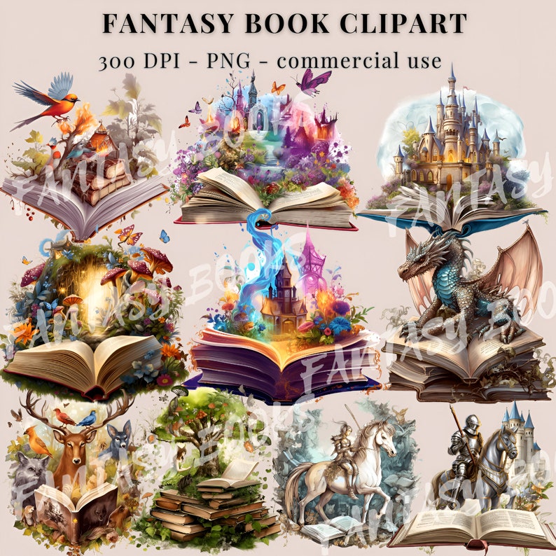 Fantasy Books Clipart 300DPI PNG High Quality Instant Download for ...