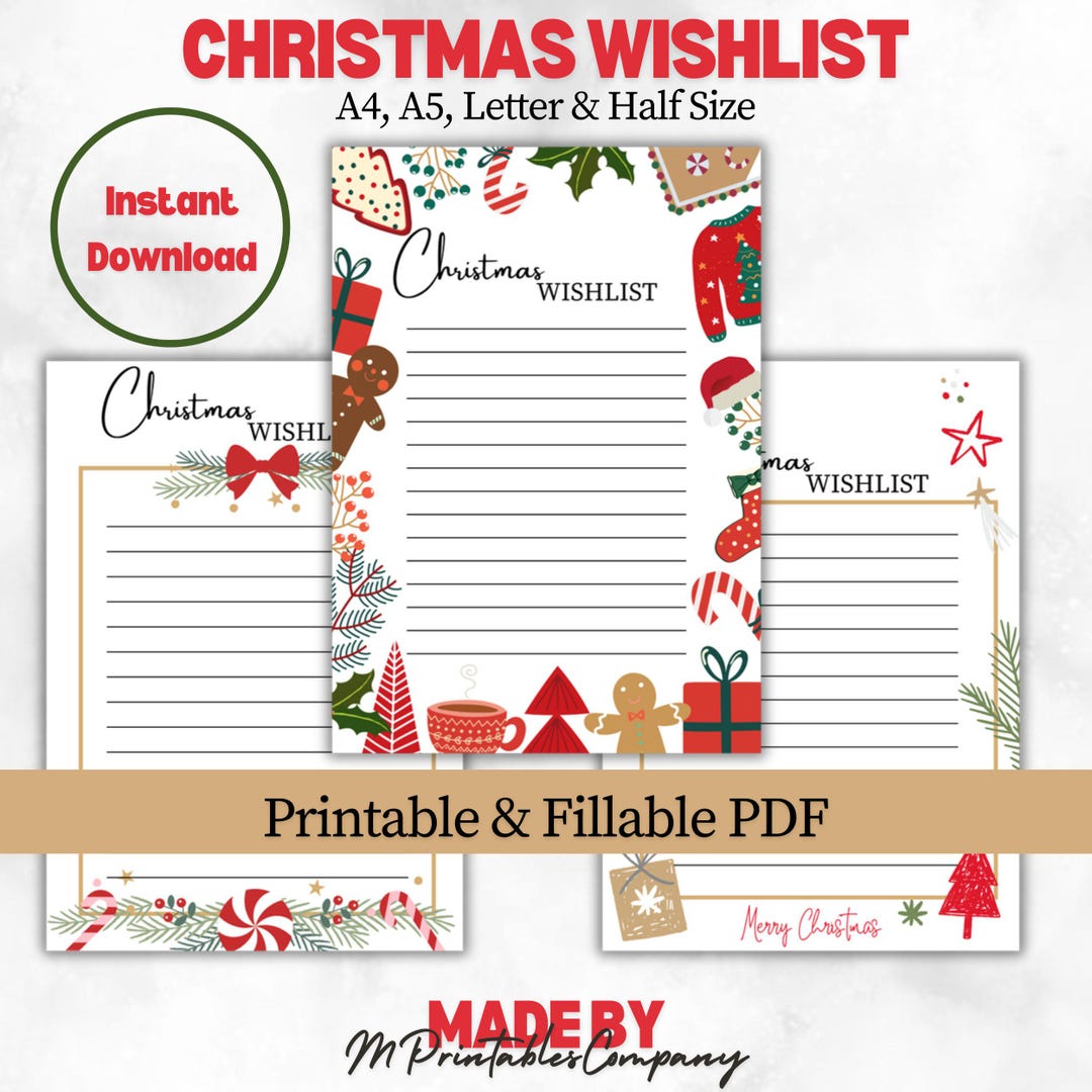 Editable Christmas Wishlist | Holiday Gift Tracker for Kids and Adults ...