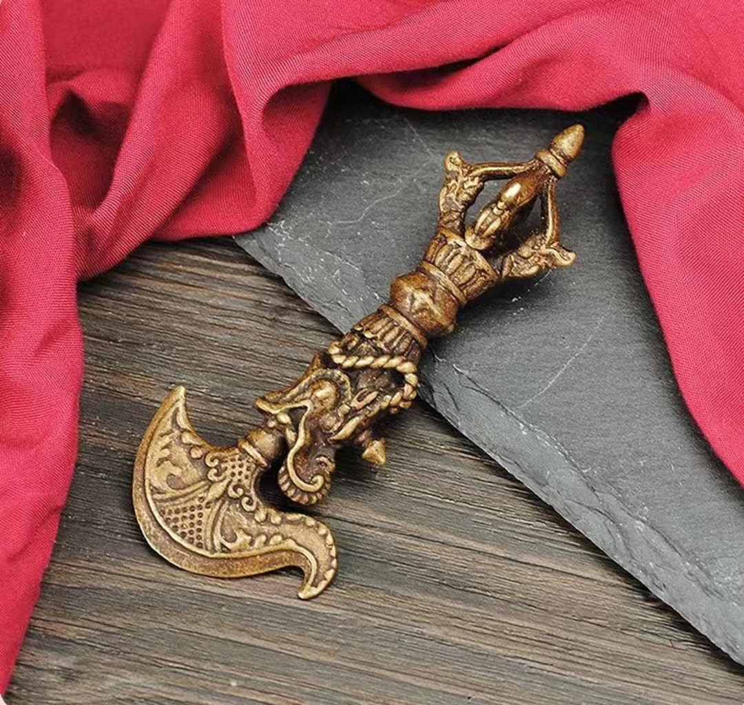 Tibetan Brass Kartika Dorje Vajra Ritual Amulet Joint Dragon Head
