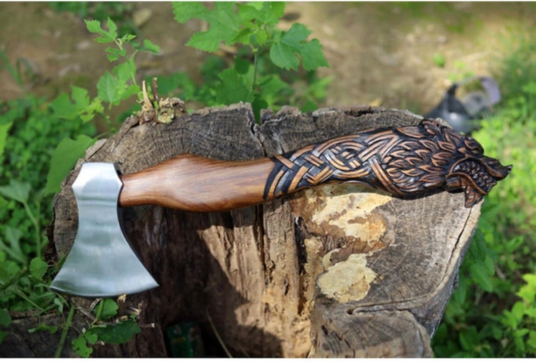 Axe, Handmade Axe, Wolf Design on Wood Handle, Axe for Birthday Gift ...