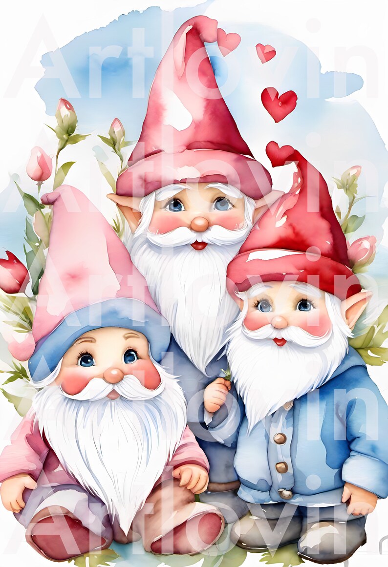Digital Art Clipart Gnome Friends Heart - Etsy