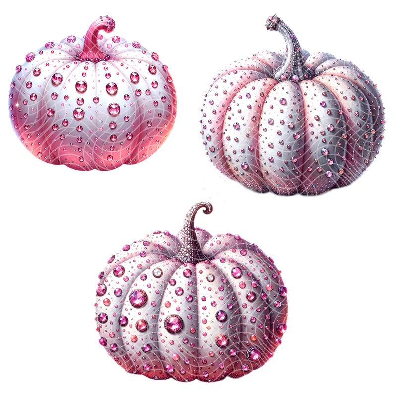 Digital Clipart Pink Crystal Pumpkins, Illustration, Download, Bundle ...