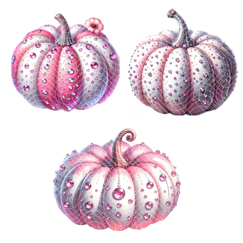 Digital Clipart Pink Crystal Pumpkins, Illustration, Download, Bundle ...