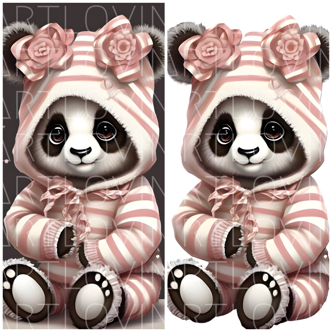 Digital Clipart Download Cute Panda Baby Girl Flowers Animal Design JPG ...