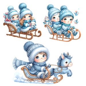 Digital Clipart Cute Winter Kids, Illustration, Download, Bundle, 22 ...