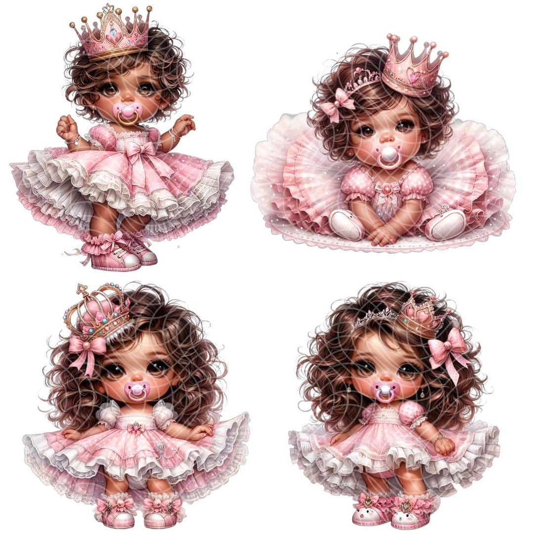 Digital Clipart Cute Baby Girl Princess Pink, Crown, Illustration ...