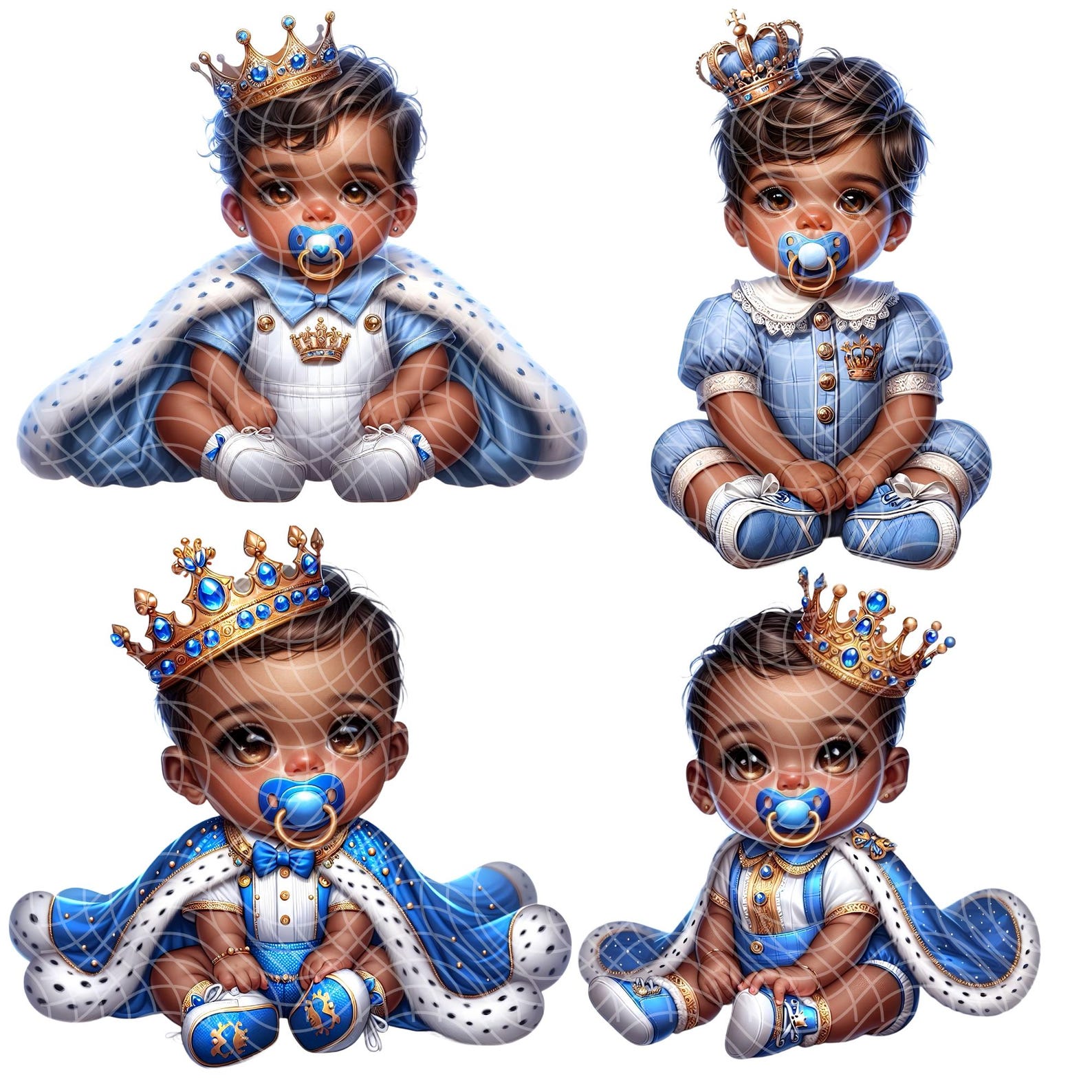 Digital Clipart Cute Black Baby Boy Prince, Crown, Illustration ...