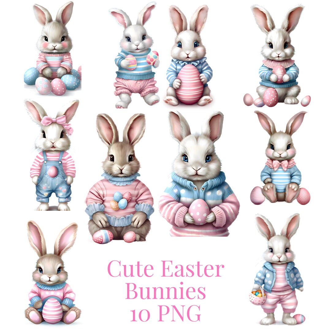Digital Clipart Instant Download Cute Easter Bunnies With Eggs Bundle ...