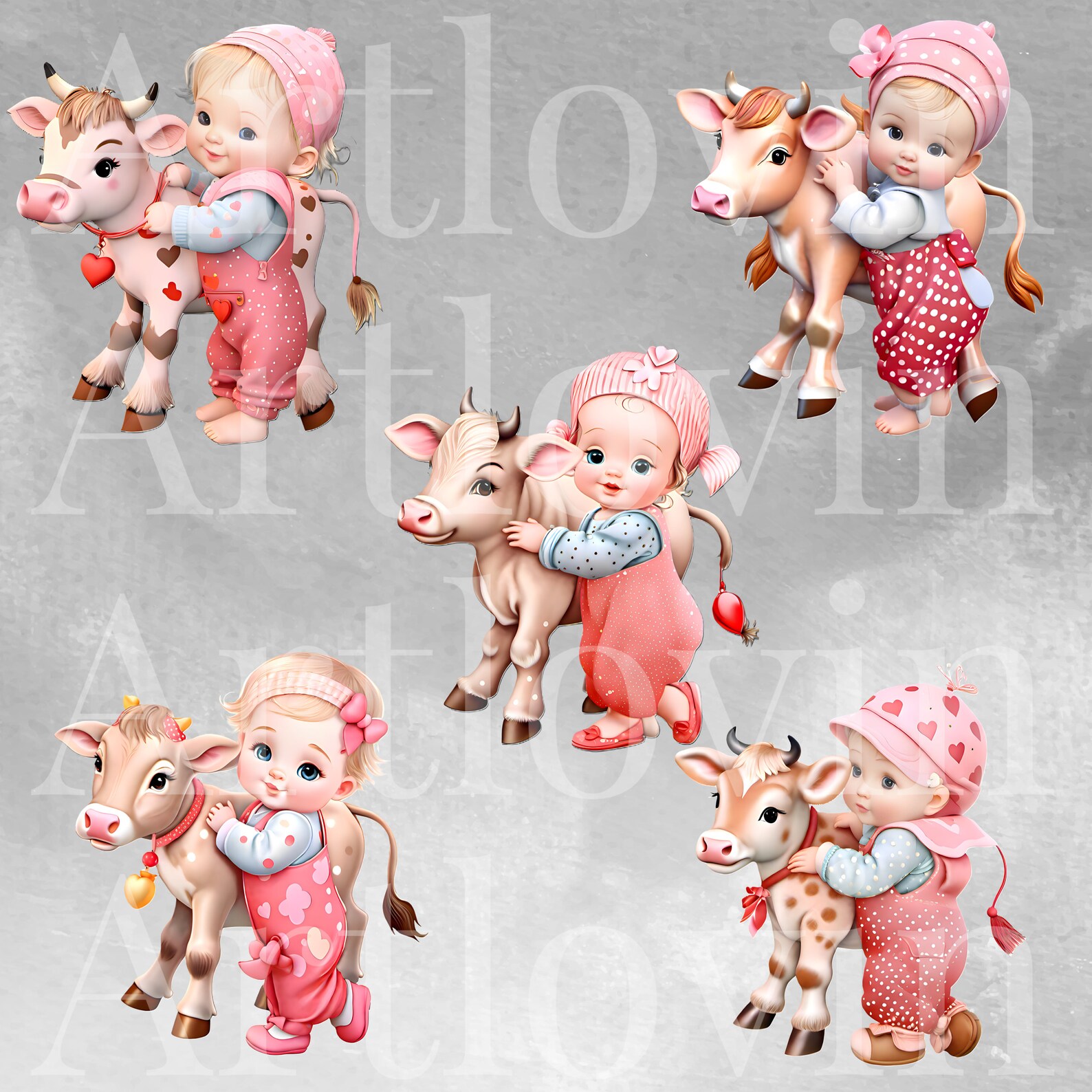 Digital Clipart Cute Girls With Cow - Etsy