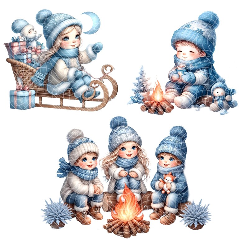 Digital Clipart Cute Winter Kids, Illustration, Download, Bundle, 22 ...