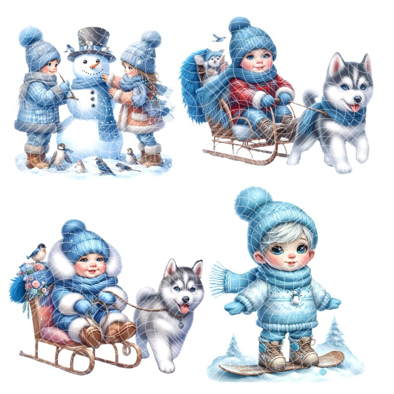 Digital Clipart Cute Winter Kids, Illustration, Download, Bundle, 22 ...