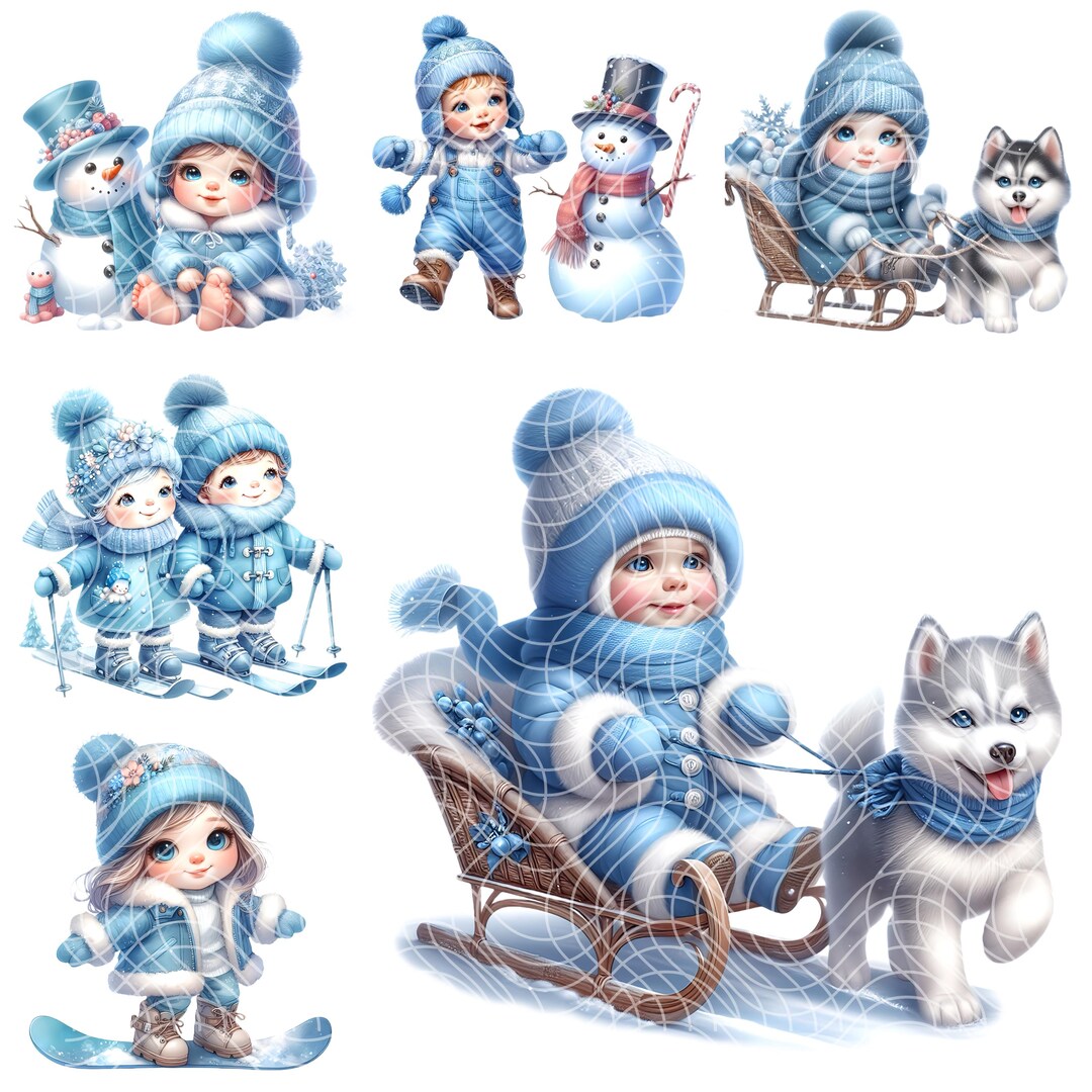 Digital Clipart Cute Winter Kids, Illustration, Download, Bundle, 22 ...