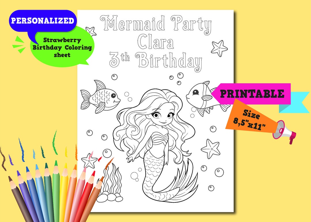 Mermaid Coloring Sheet Mermaid Princess Birthday - Etsy