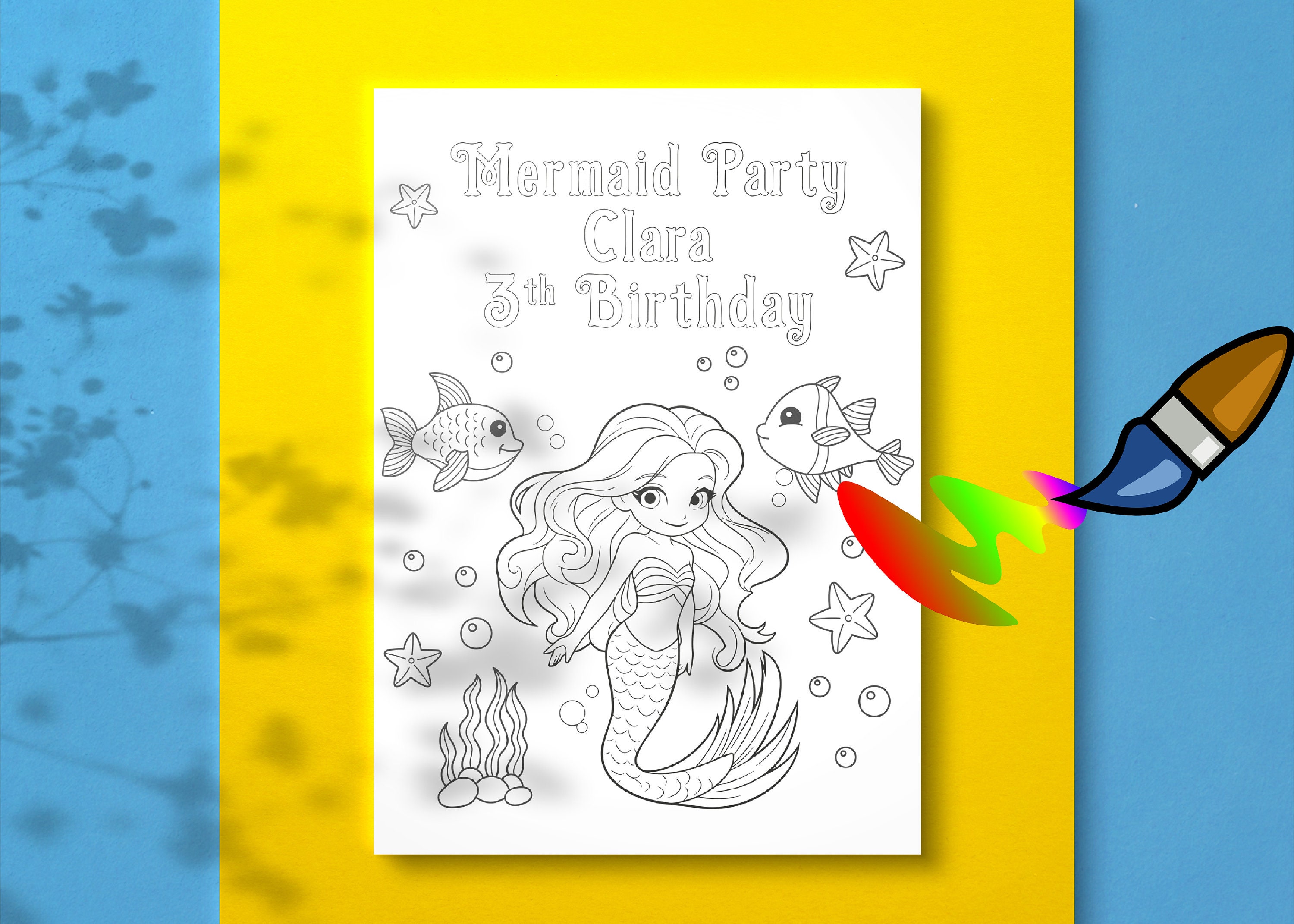 Mermaid Coloring Sheet Mermaid Princess Birthday - Etsy