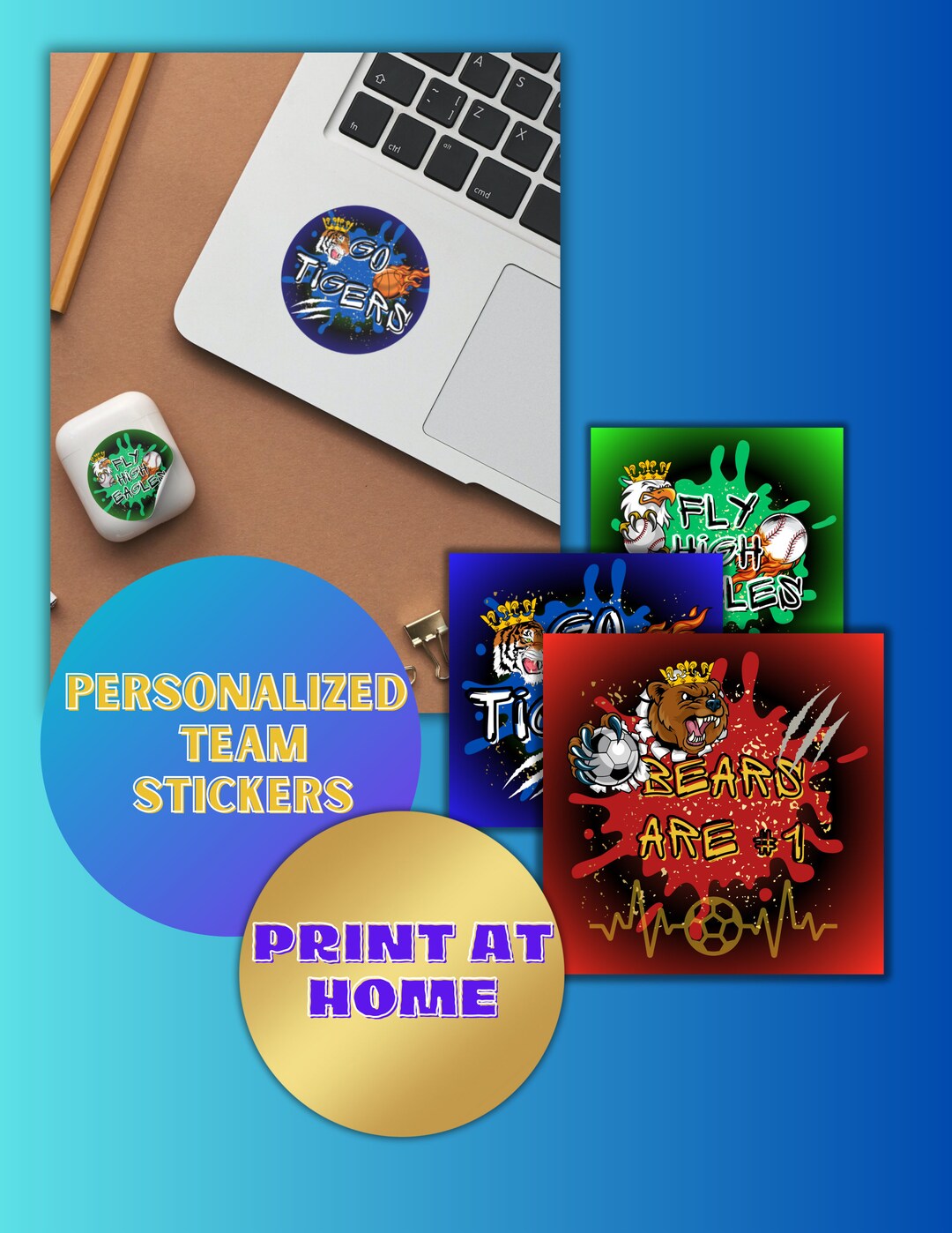 Personalized Printable Team Stickers Unique Designs - Etsy