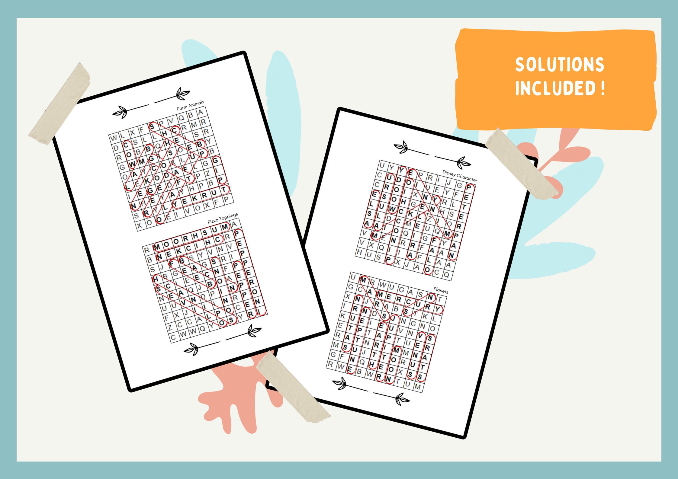 12 Fun Printable Word Search Puzzle Pack for Kids L Includes Solutions ...