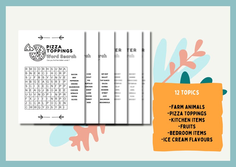 12 Fun Printable Word Search Puzzle Pack for Kids L Includes Solutions ...