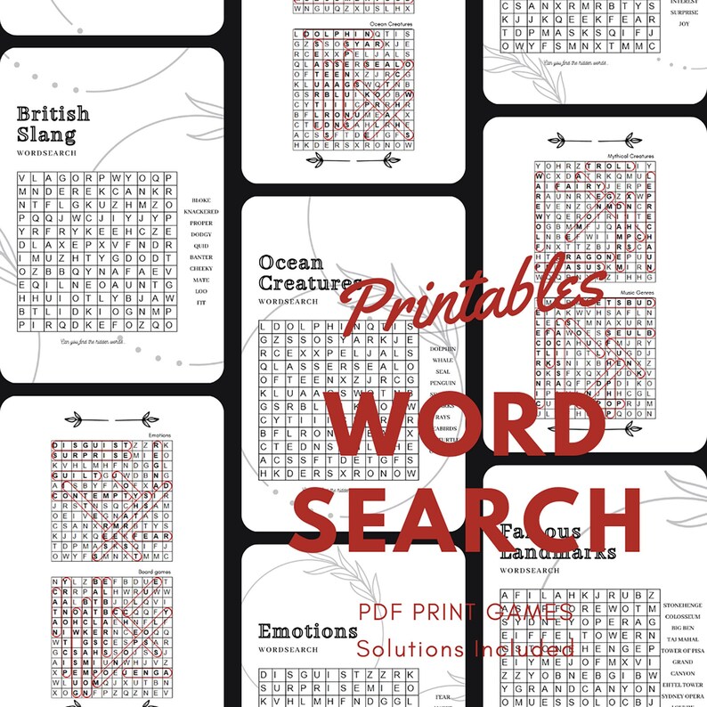 Printable Word Search Puzzle Pack Adults and Kids L Include Solutions L ...