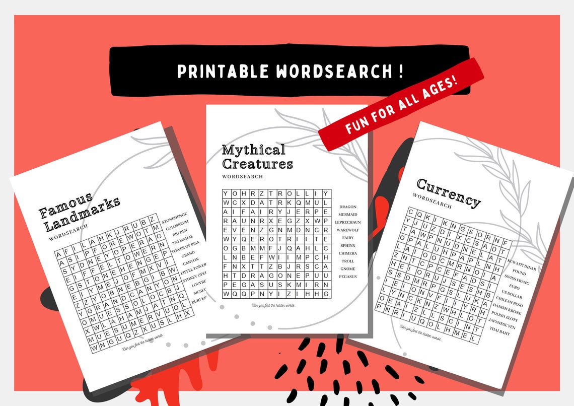 Printable Word Search Puzzle Pack Adults and Kids L Include Solutions L ...