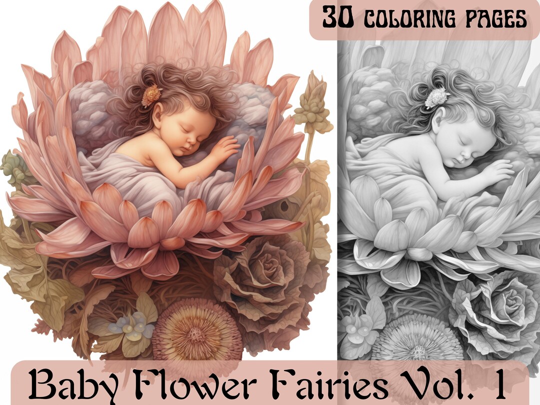 Baby Flower Fairies Vol. 1 Grayscale Coloring Set | Printable Digital ...