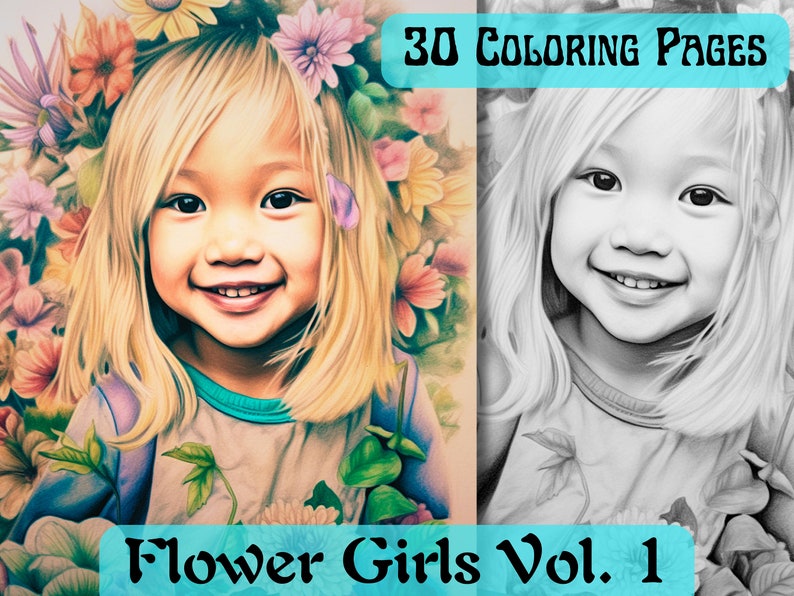 Flower Girls Vol. 1 Grayscale Coloring Set Printable Digital Download ...